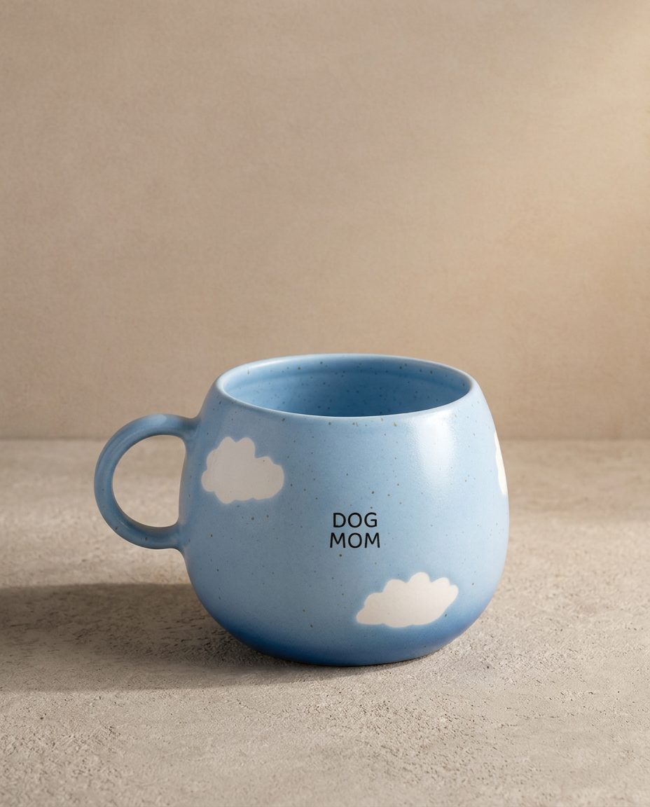 Blaue Tasse Cloud Süße Hundemama aus Steinzeugkeramik Egg Back Home